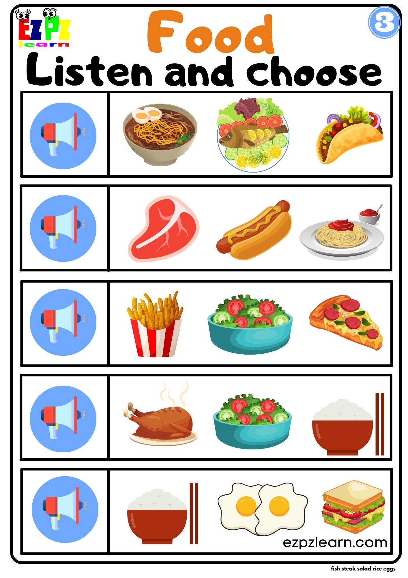 Interactive Food Worksheet Listen And Choose The Correct Images